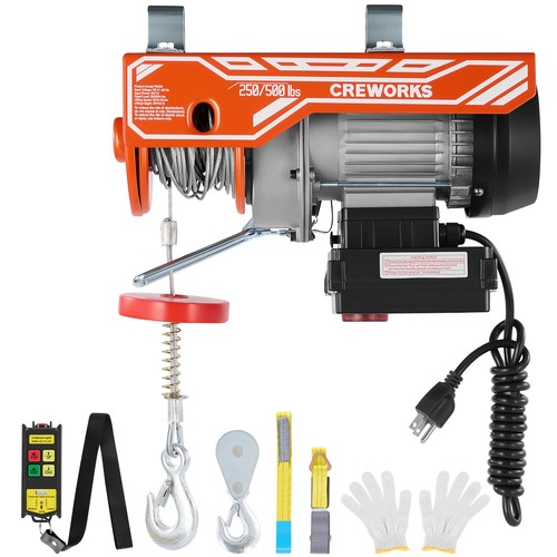CREWORKS Electric Hoist 500 lb Crane Winch with 328 ft Wireless Remote ...