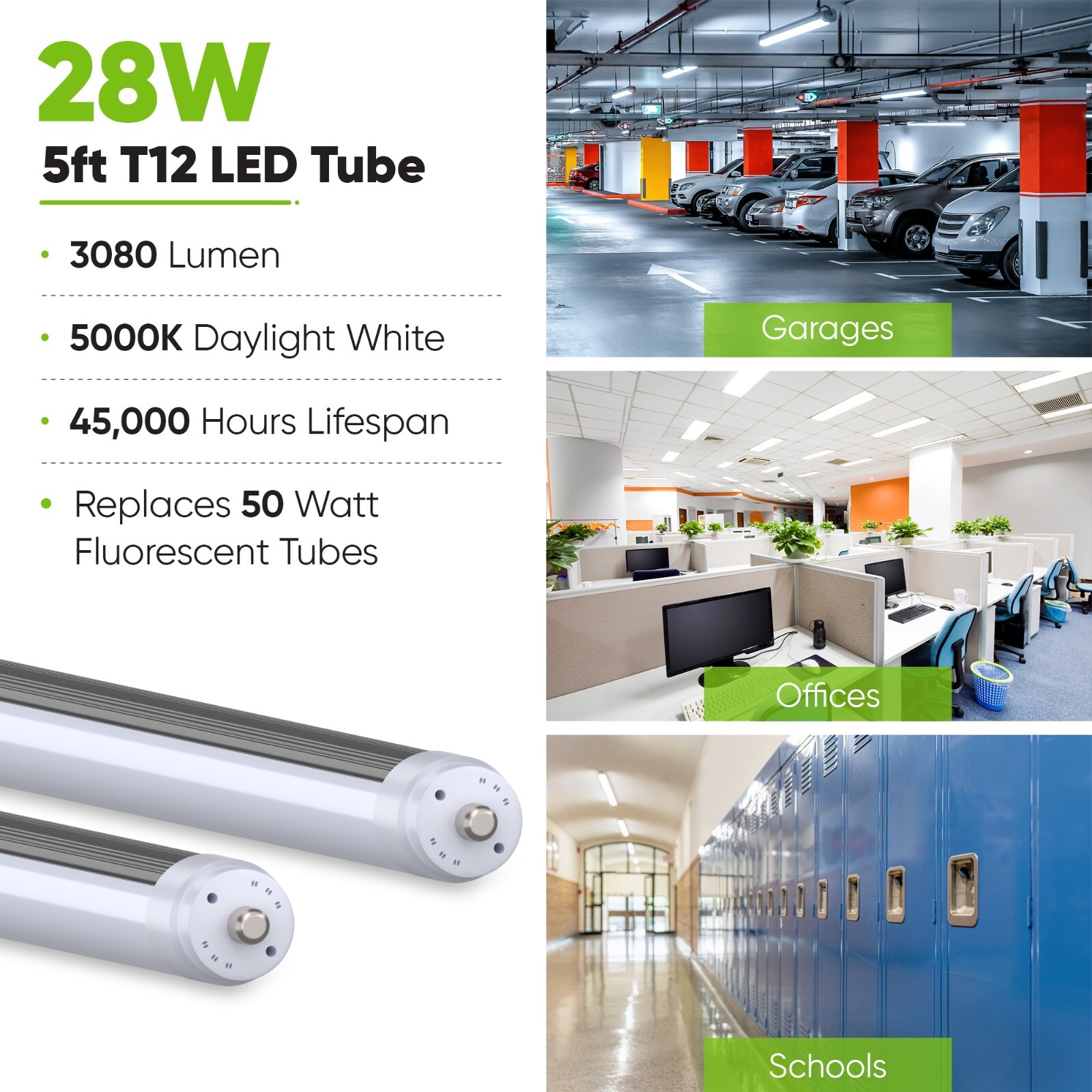 5 ft. T12 Single Pin FA8 LED Type A Plug & Play Replacement for 50W ...