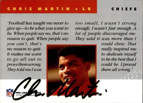 Chris Martin Signed 1992 Pro Line Portraits Autographed w/Stamp Chiefs ...