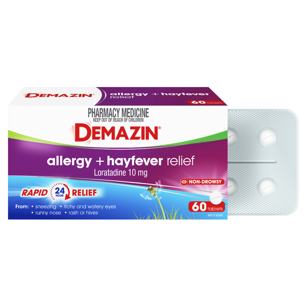 Demazinn Allergy + Hayfever Relief 60 Tablets Itchy Eyes Runny Nose ...