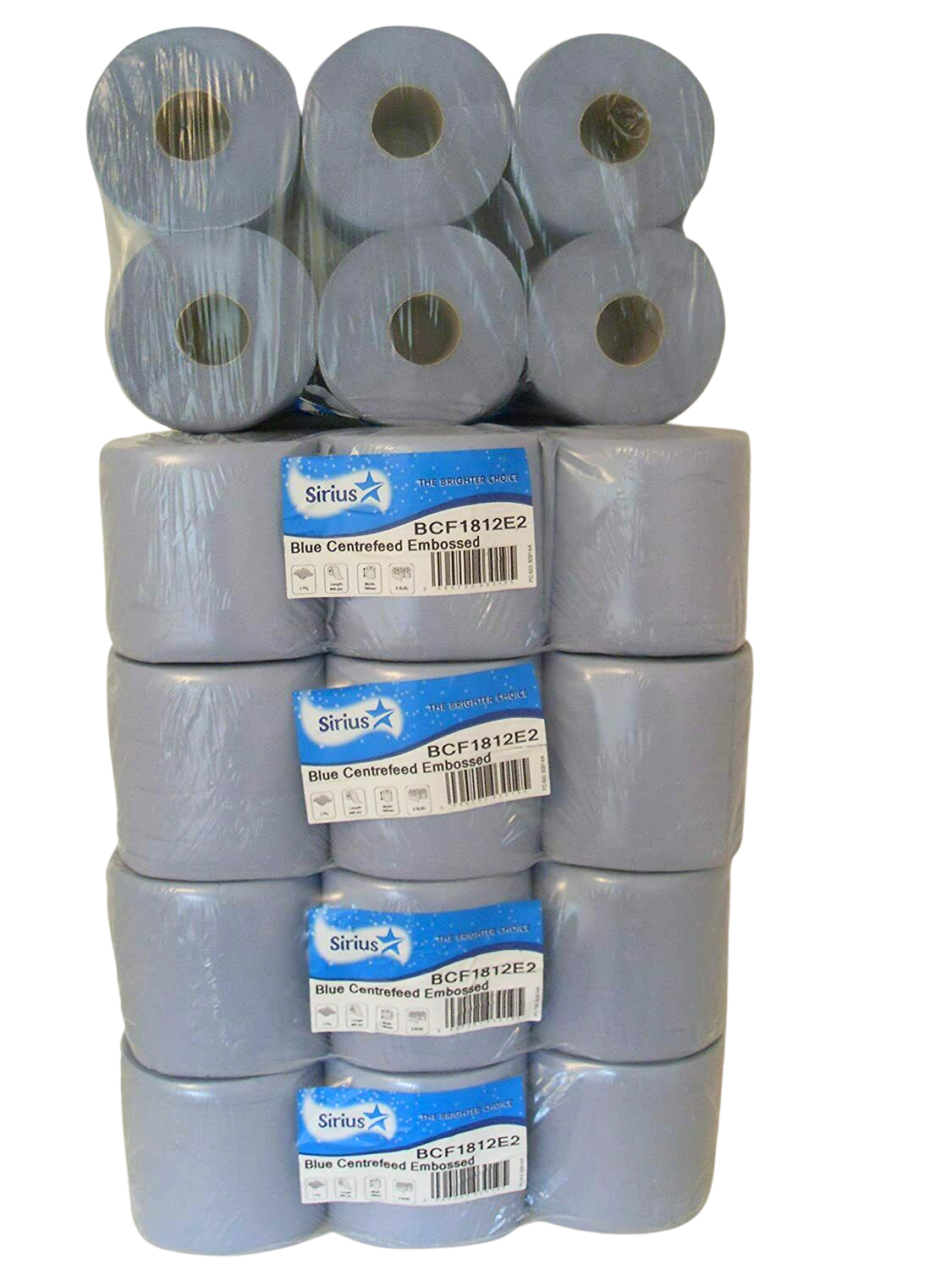 30 Centrefeed Rolls 2ply Blue Embossed 400 Sheets Per Roll - 5 Packs of ...
