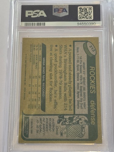 1980 Topps #213 Rob Ramage Rookie RC PSA 10 Leafs Captain Pop6 Very ...