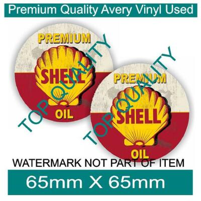 DISTRESSED SHELL GASOLINE / OIL Decal Sticker X2 Vintage ManCave Garage ...