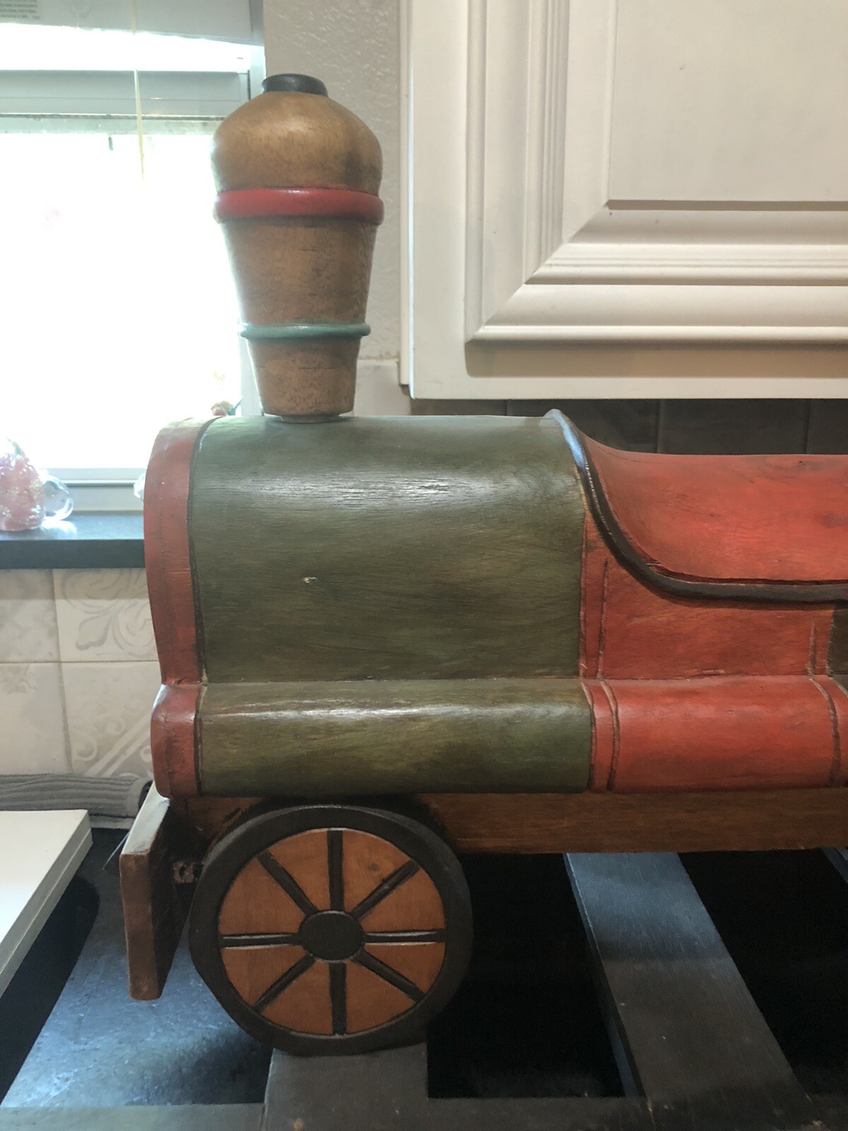 Vintage-Hand-carved heavy Child's Wooden ride-on ride-on Rocking Train ...