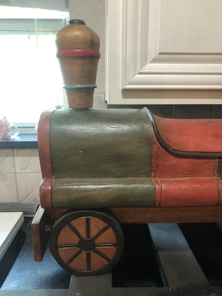 Vintage-Hand-carved heavy Child's Wooden ride-on ride-on Rocking Train ...