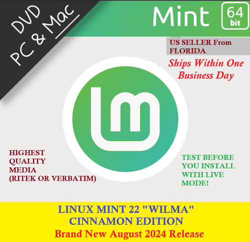 Linux Mint 22 "Wilma" Cinnamon Live DVD Bootable x86-64 New Release Aug 2024 | eBay