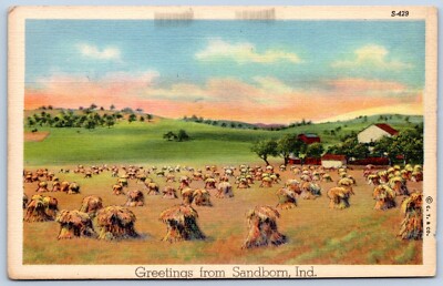Postcard IN Greetings From Sandborn Indiana Hay Field Knox County B105 ...