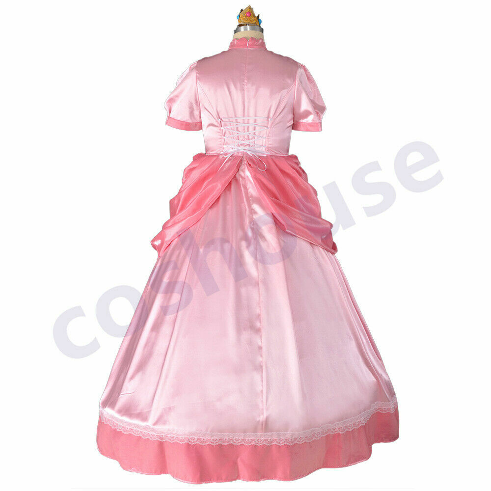 Princess Peach Plus Size Cosplay Costume Pink Punk Dress + Crown ...