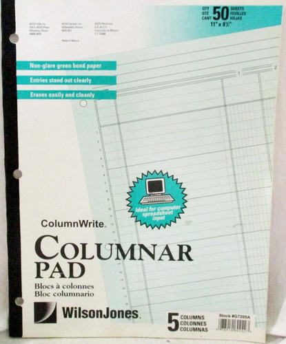 Wilson Jones. 5 Column, Columnar Pad, hole punched/40sheets, Non'Glare ...