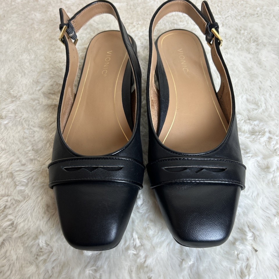 Vionic Linda Shoes Sz 7 Flats Pumps Slingback Black Leather Penny ...
