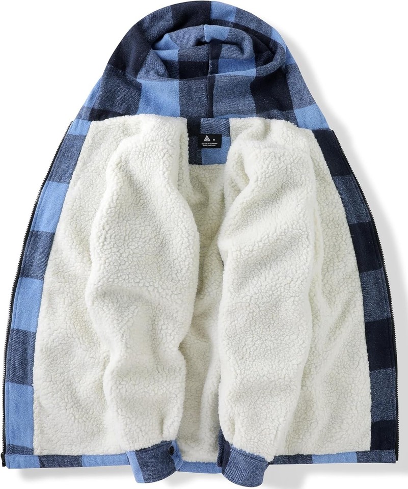 SCODI Men's Flannel Shirt Jacket Fleece Sherpa Lined Plaid Medium, Blue ...