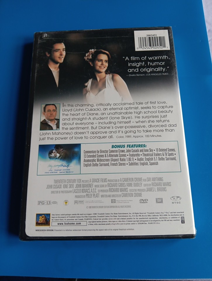 Say Anything (DVD, 2002, Special Edition) John Cusack 80s Movie NEW ...