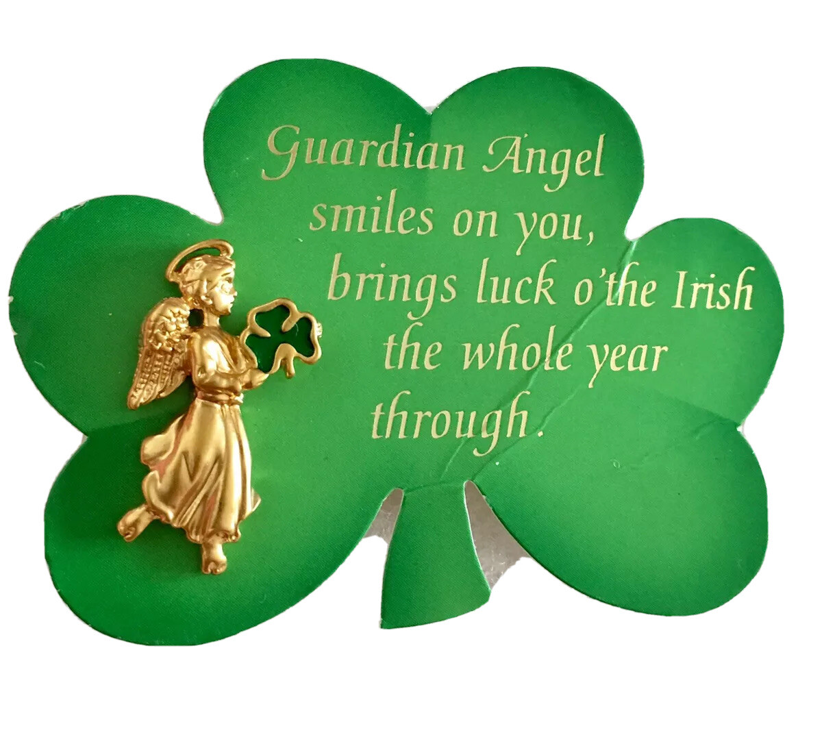 Irish Guardian Angel Brooch Pin Avon Lapel Pin Gold Tone Lucky Charm C8 ...