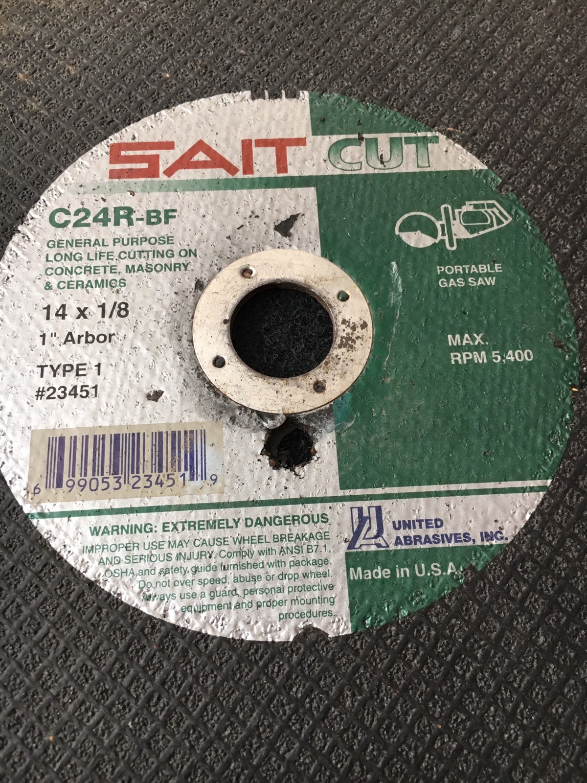 Sait Cut 23451 14" x 1/8" C24R-BF Metal Cut-Off Wheel 1" Arbor- set of ...