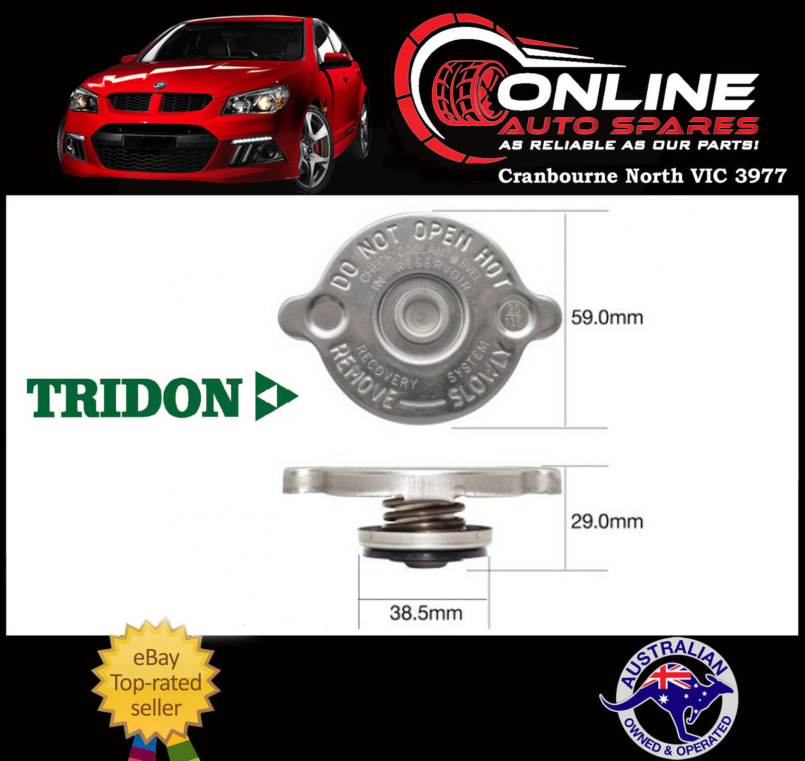 Tridon Radiator Cap CA20135 for Holden Commodore V6 VN VP VR VS VT VU ...