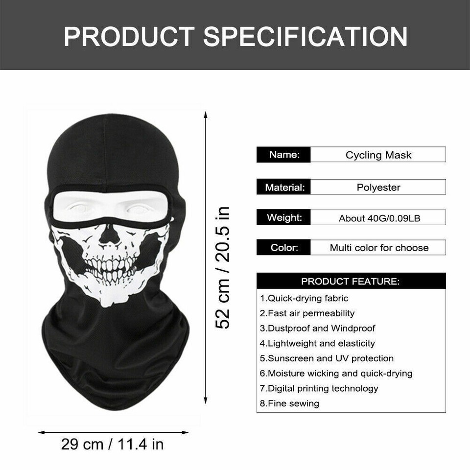 Skeleton Skull Balaclava Ghost Death Full Face Mask Cycling Motorcycle ...