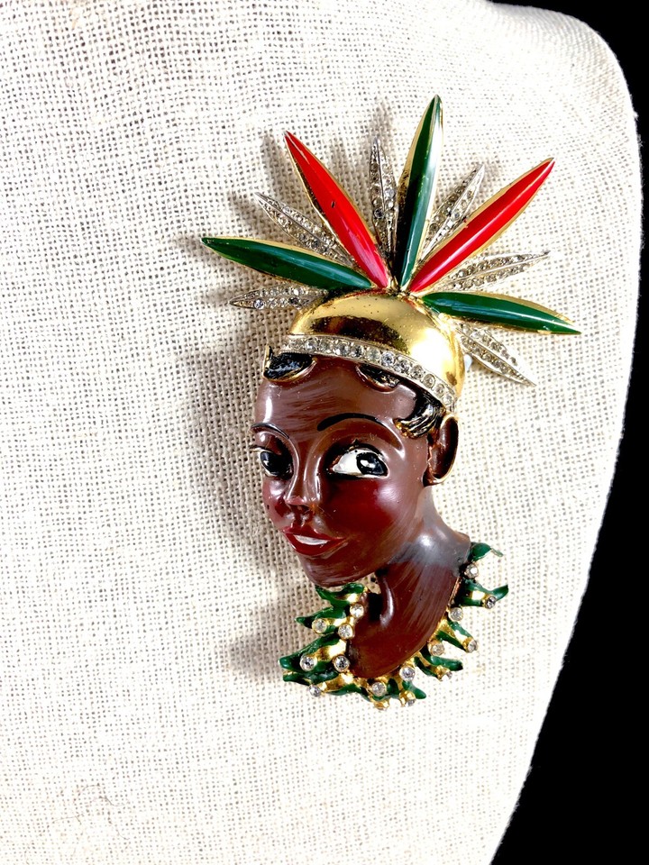 RARE 1943 COROCRAFT STERLING RHINESTONE ENAMEL JOSEPHINE BAKER JAZZ AGE ...