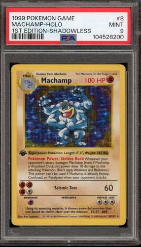Pokemon Machamp Base Set Shadowless 1st Edition Holo Rare #8 PSA 9 Mint ...