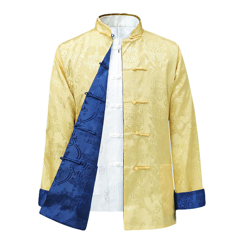 Men Traditional Chinese Tang Suit Reversibe Kung Fu Tai Chi Coat Jacket ...