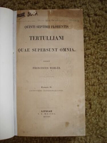 Tertullianus All The Works That Survive Vol 3 OMNIA -in LATIN - 1853 ...