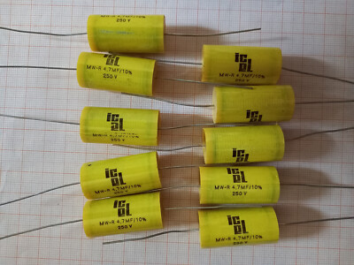 10x 4,7µF 4,7uF 4u7 250V axial Folienkondensator icel Frequenzweiche ...