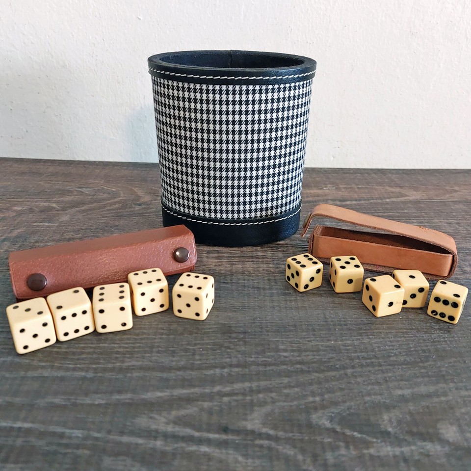 Vintage Dice Cup Bar Games Sets- butterscotch dice in cases bakelite ...