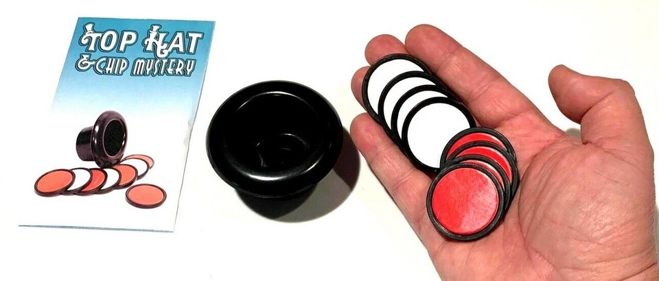 TOP HAT & CHIP MYSTERY Poker Magic Trick Pocket Close Up Disc Set Mini ...