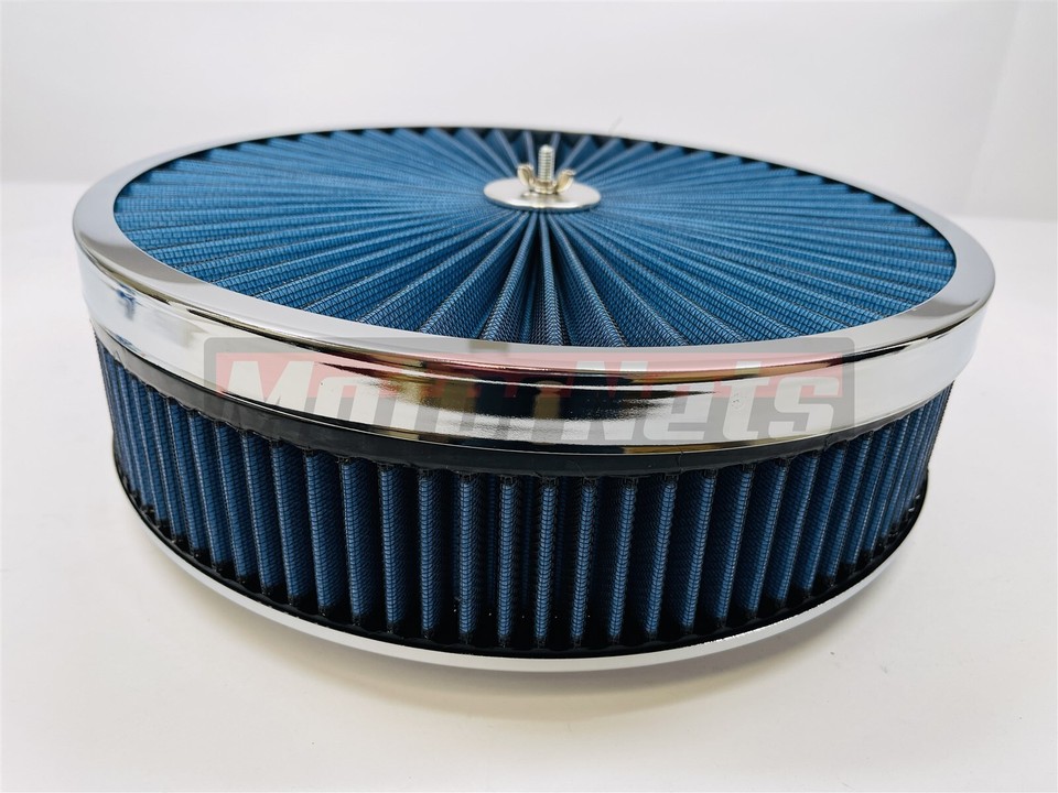 14"x3" Chrome Blue High Flow Thru Washable Air Cleaner SBC BBC Hot Rod ...