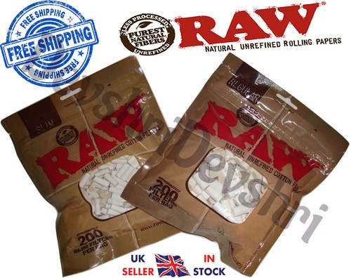 RAW Regular Or Slim Size 200 Filter Tips Resealable Bag COTTON ...