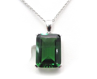 #P41624 Forest Green Helenite Emerald Cut 925 Sterling Silver Pendant ...