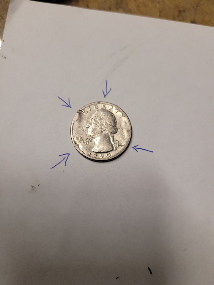 1990 D Washington Quarter Error Double-Die Mint Mark, DD Wing Die Clash ...