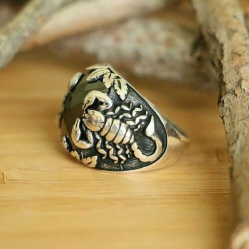 Scorpion Signet Men's Rings, 925 Sterling Silver with Black Cubic ...