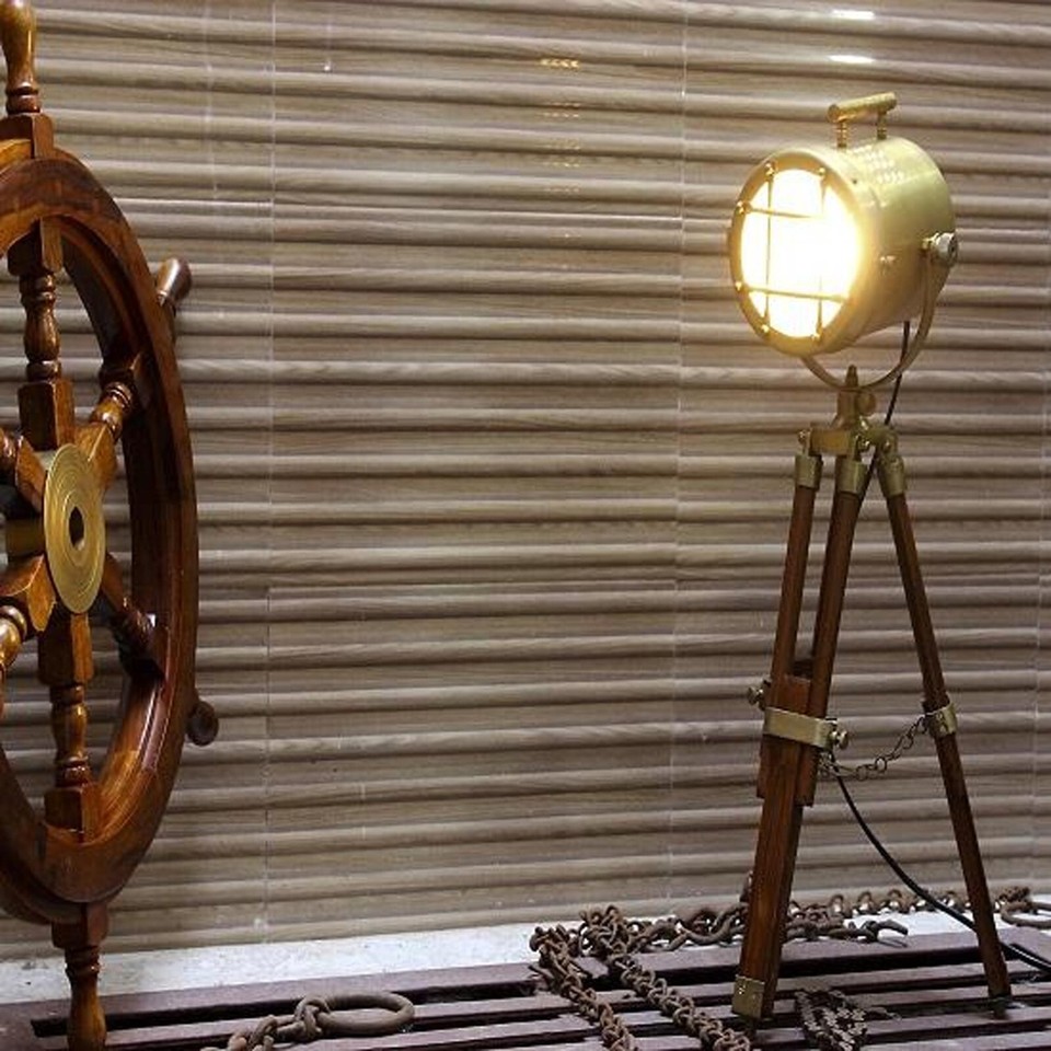 Hollywood Décor, Tripod Style Vintage Model Searchlight Lamp with Wood ...
