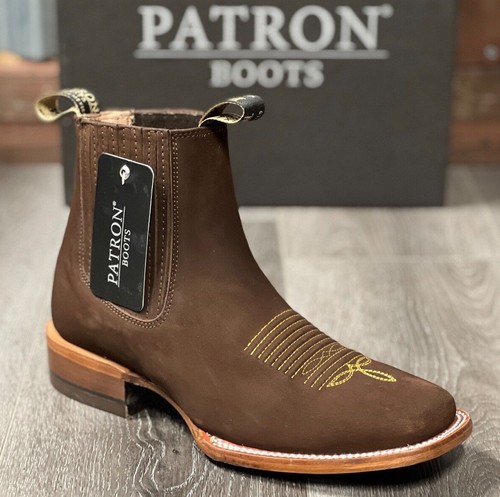 MEN'S PATRON BOTIN WESTERN ANKLE HALF BOOT NOBOUCK LEATHER SQUARE TOE ...