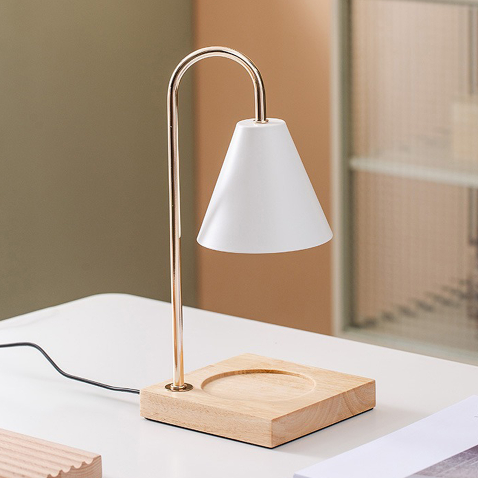 Aromatherapy Wax Melting Lamp Bedroom Bedside Wooden Light Knob Switch ...