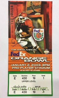 2003 FedEx Orange Bowl Game Ticket Stub USC Trojans Iowa Hawkeyes ...