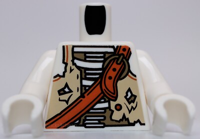 Lego Pirate White Minifig Skeleton Torso Tan Ripped Vest Belt Pattern ...