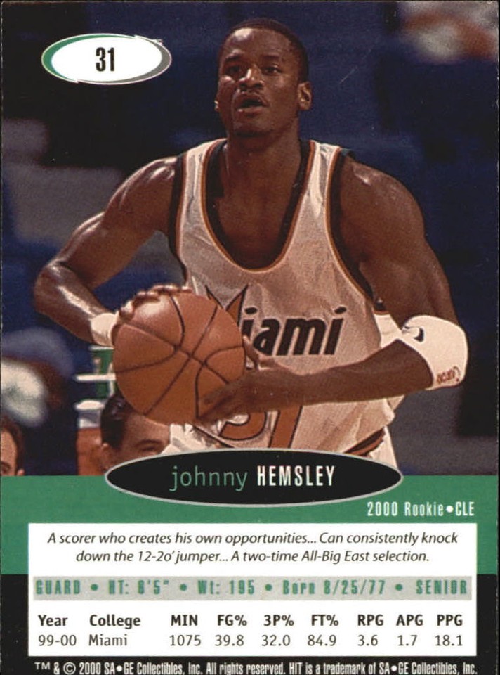 2000 SAGE HIT NRG #31 Johnny Hemsley | eBay