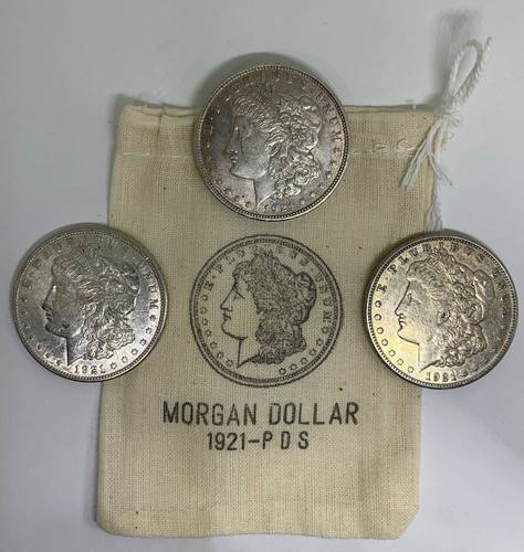 1921 P D S Morgan Silver Dollar $ Coins 90% Complete Mint Set 3 Coins ...