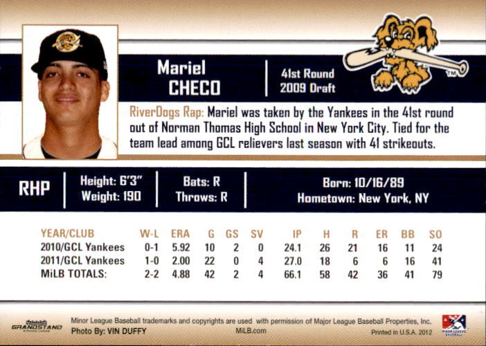 2012 Charleston RiverDogs Grandstand #10 Mariel Checo New York NY ...
