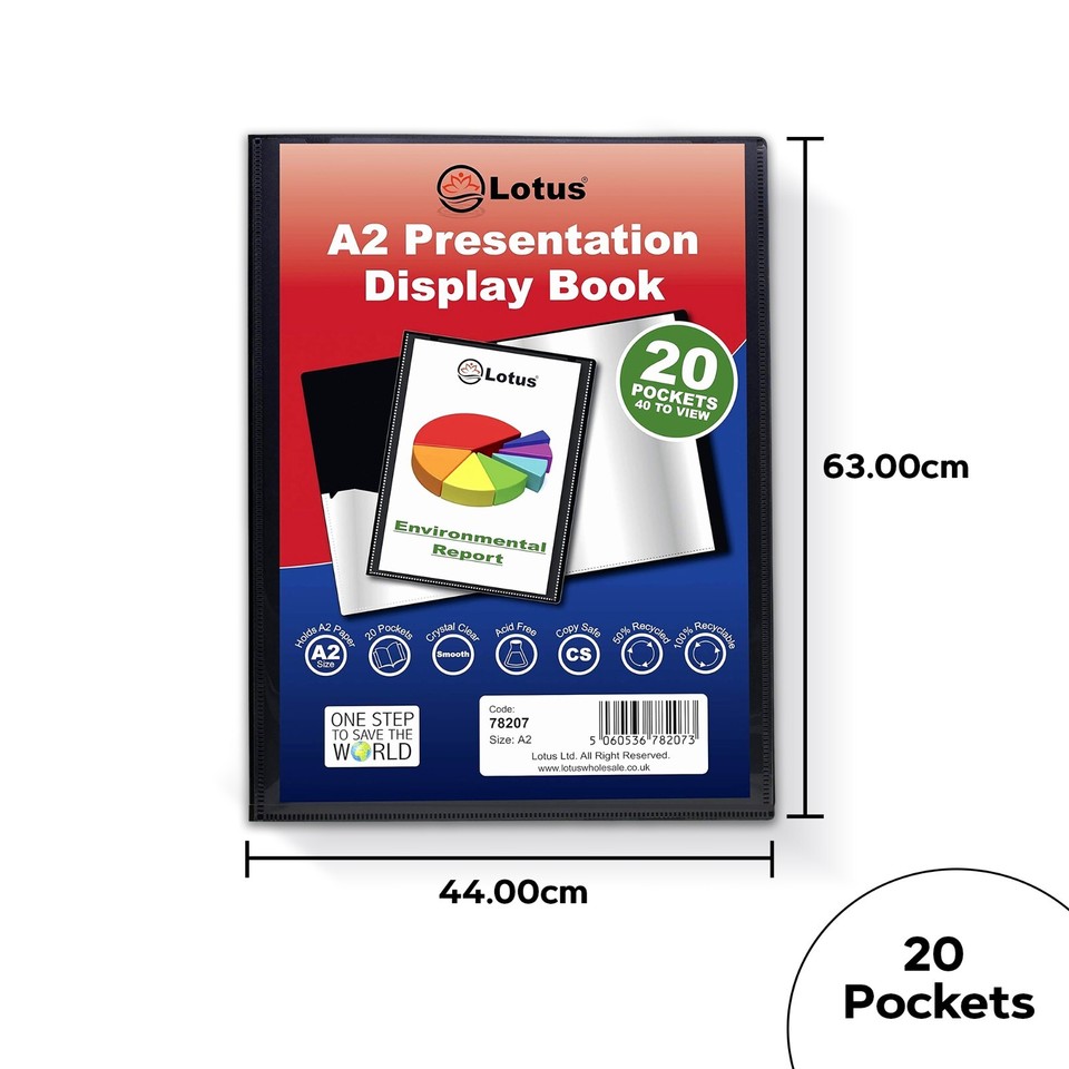 A2 Black Display Book 10 20 40 Pocket Presentation Folder Document ...