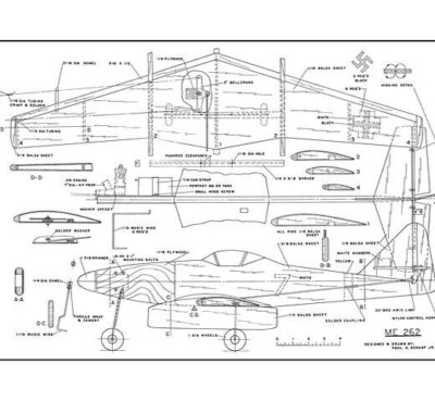 Me 262 Control Line Stunter 26" WS Model Airplane Printed Plans ...