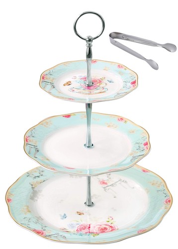 Light Blue 3-tier Ceramic Cake Stand- Cupcake Stand- Tea Party Pastry ...