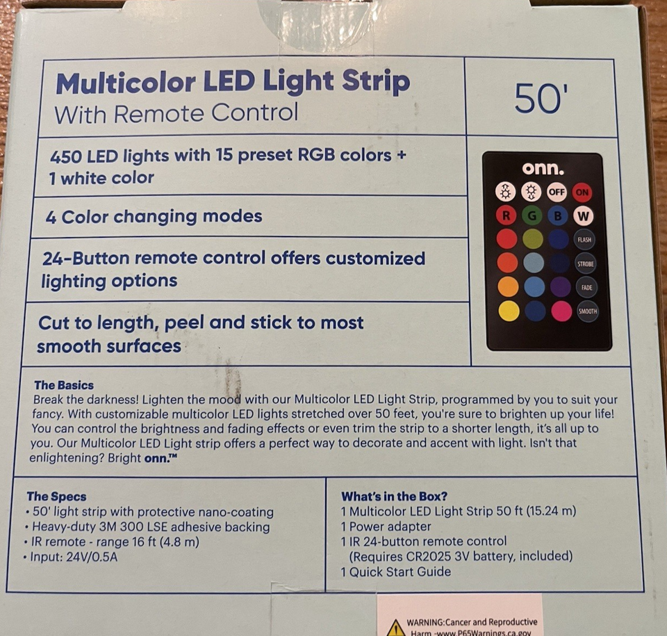 BRIGHT ONN - Multicolor LED Light Strip - w/ Remote 50 Feet New In Box ...