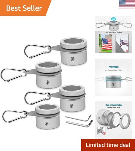 4-Pack 360° Rotating Anti-Wrap Flag Pole Rings - Durable Matte Silver ...