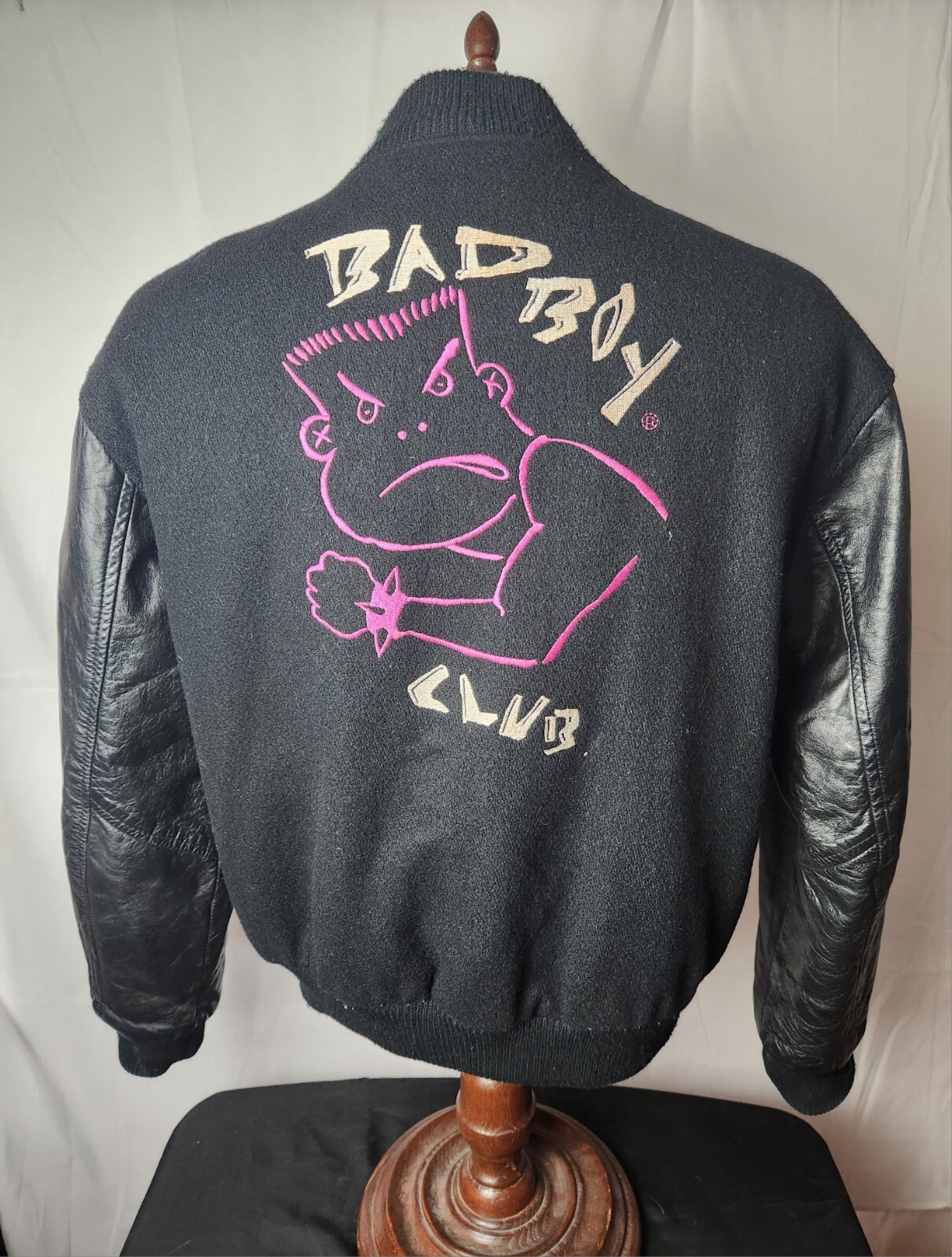 🚨🔥Vintage 90s Bad Boy Club Black Pink Large Wool Bomber Jacket Mens ...