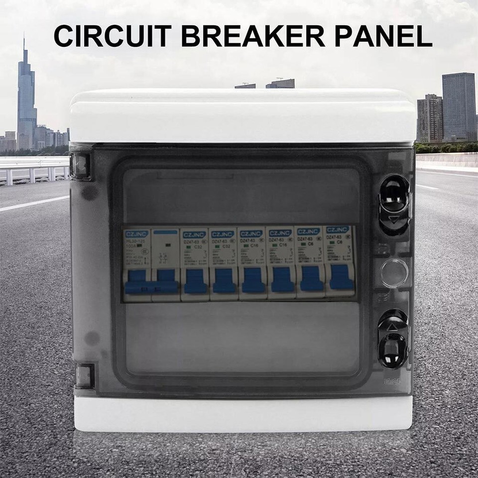 8 Way Weatherproof Garage Shed Consumer Unit Fuse Box 100A Mains Switch ...