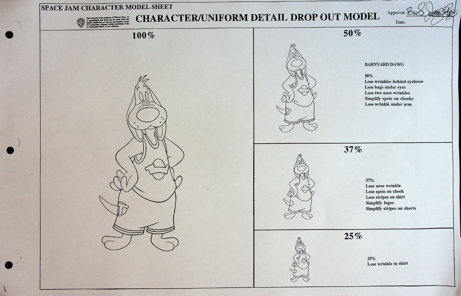 SPACE JAM Character Model Sheet BARNYARD DAWG Production Copy 11" x 18 ...