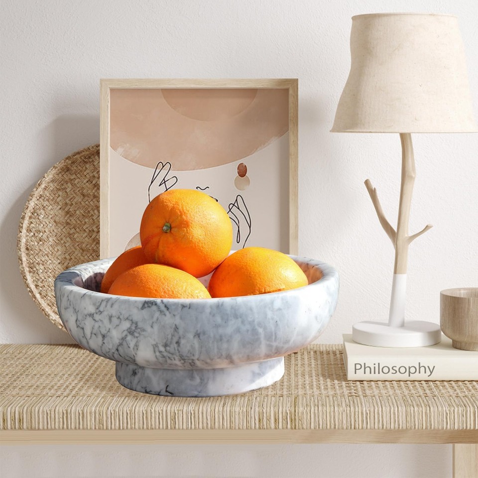 Natural Marble Fruit Bowl for Kitchen Counter, 10.2" Large Luxury Home ...