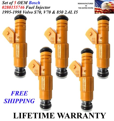 Set Of 5 Genuine Bosch Fuel Injectors For 1995-1998 Volvo S70, V70 ...